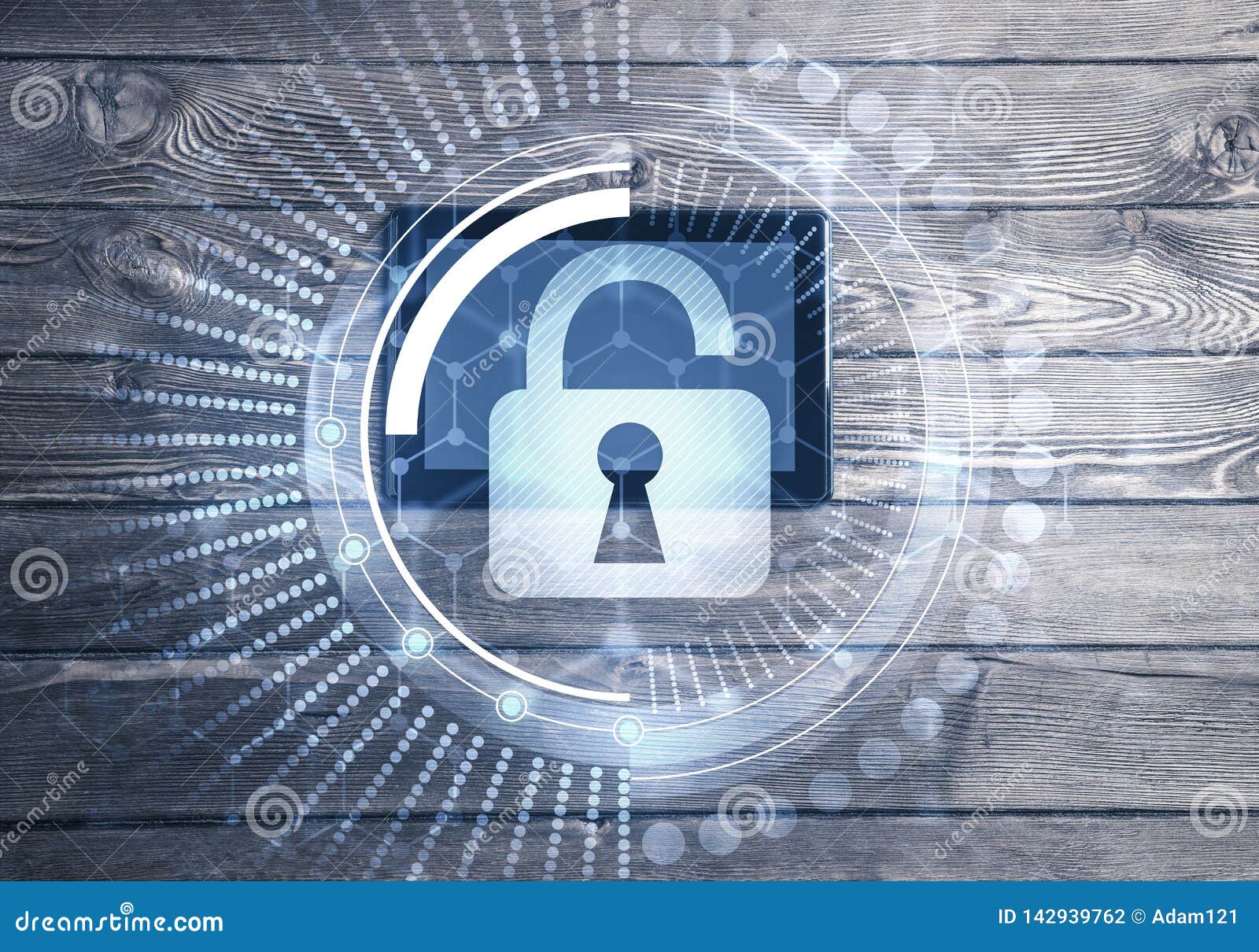 Concept of Computer Access with Media Lock Icon on Tablet Screen Stock ...