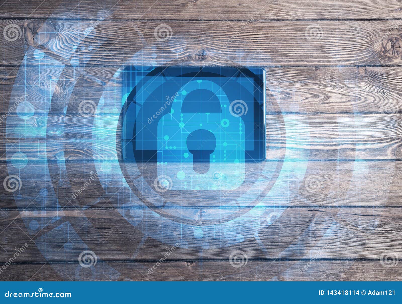 Concept of Computer Access with Media Lock Icon on Tablet Screen Stock ...