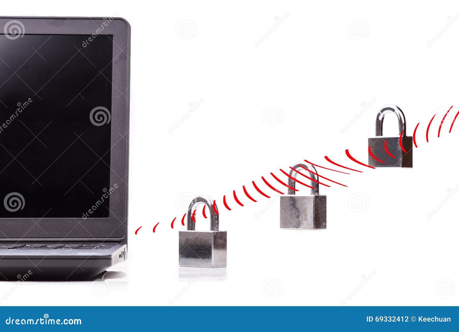 Concept of Computer Network Security with Padlock Over WIFI Wave Stock ...