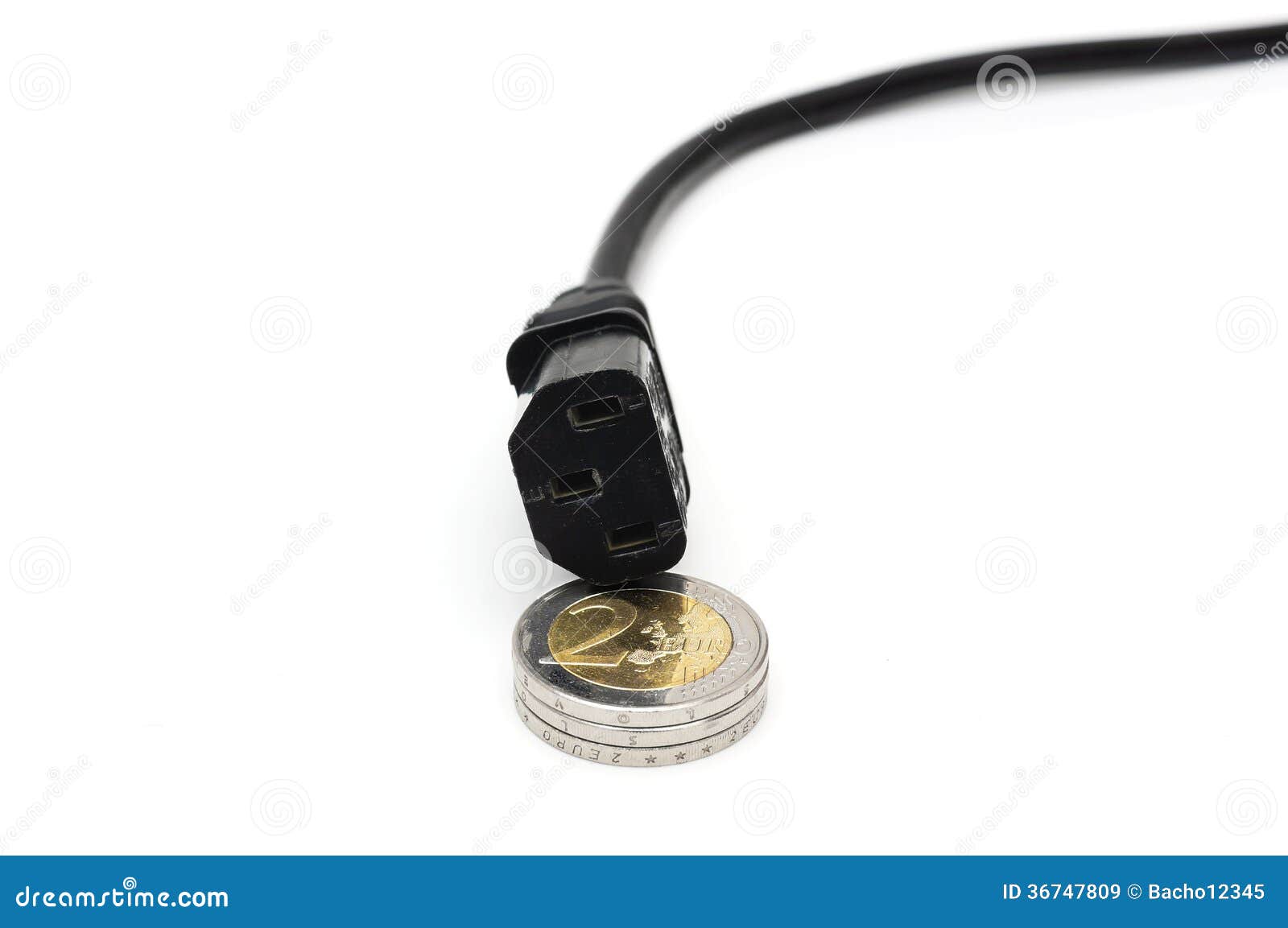 Concept of Computer Savings with Power Cable and Coins Stock Image ...