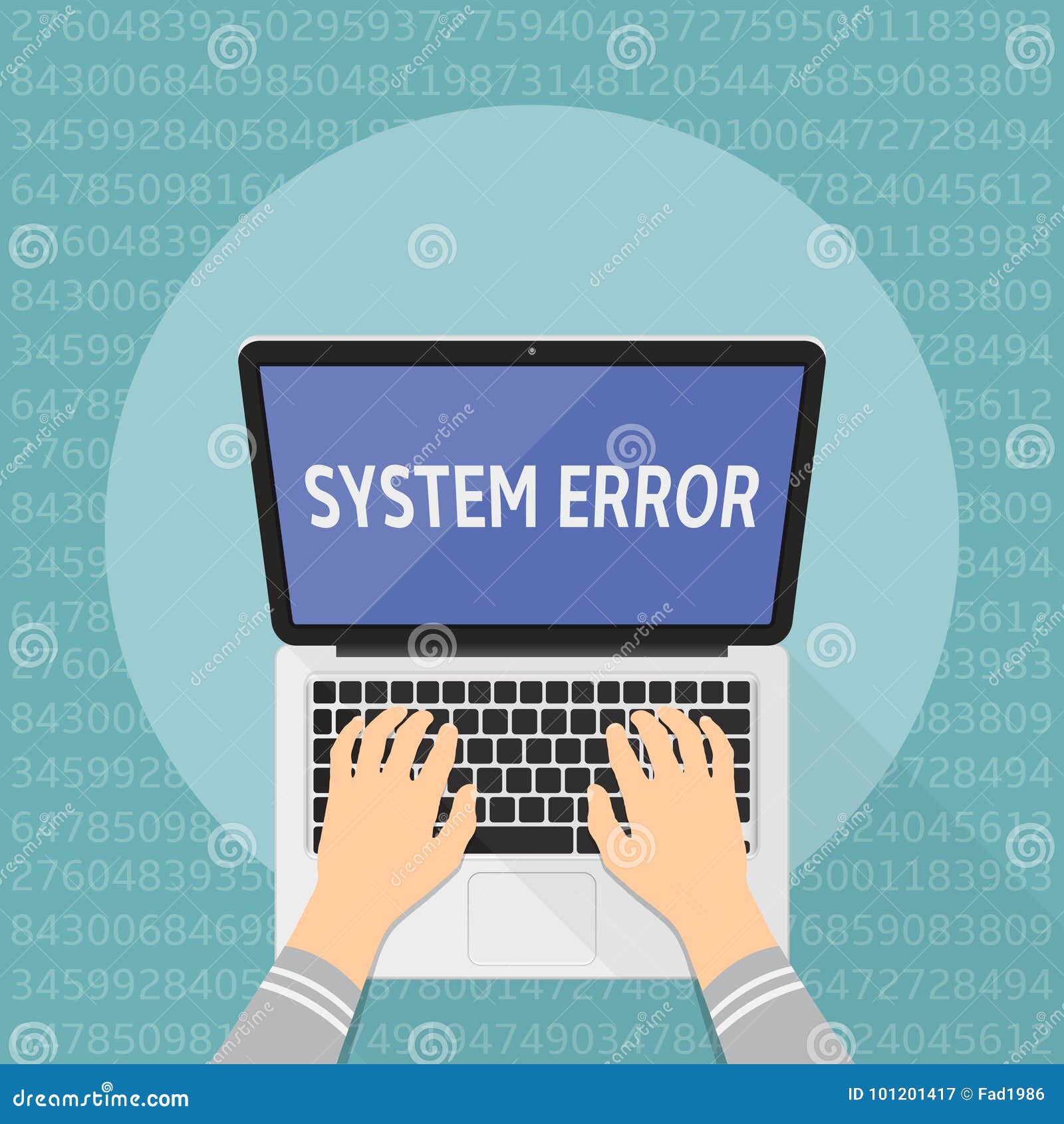 Concept of Computer System Error. Hands on Laptop Keyboard Stock Vector ...