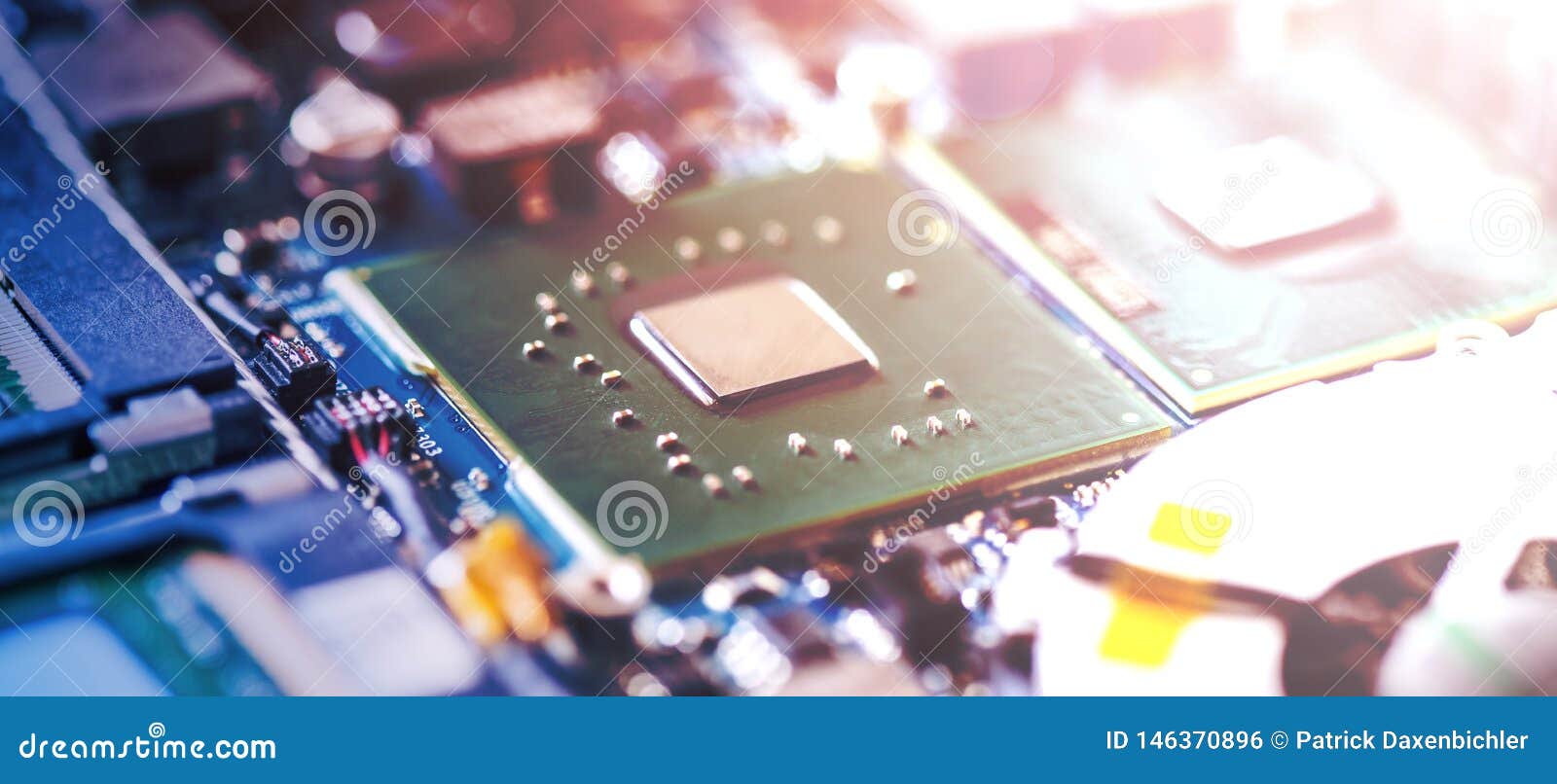 Concept of Computer Technology: Close Up of a Computer Chip on a ...