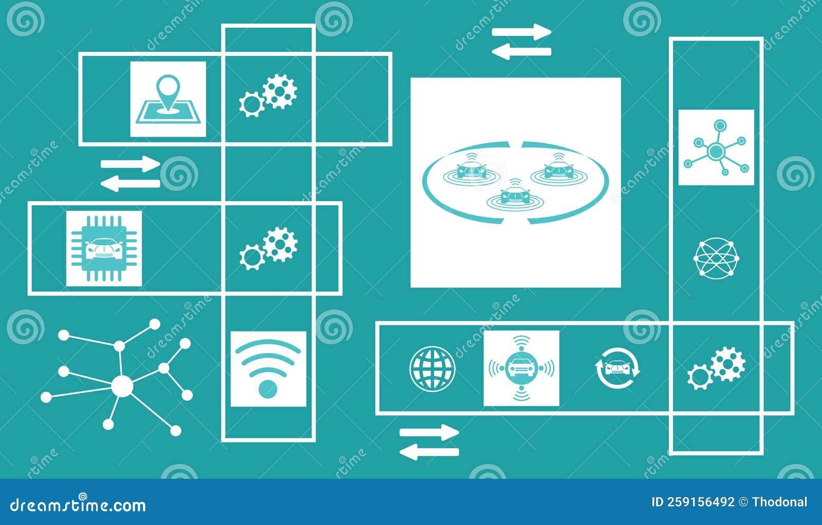 Concept of connected cars stock illustration. Illustration of ...