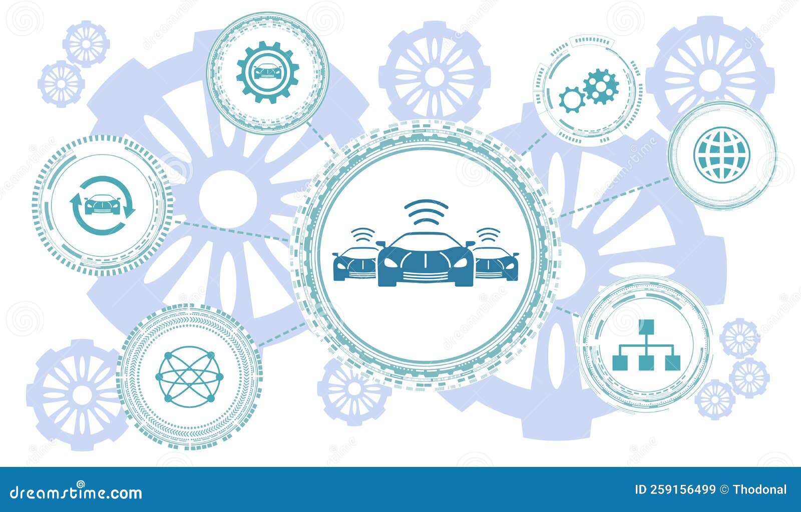 Concept of connected cars stock illustration. Illustration of cogwheels ...
