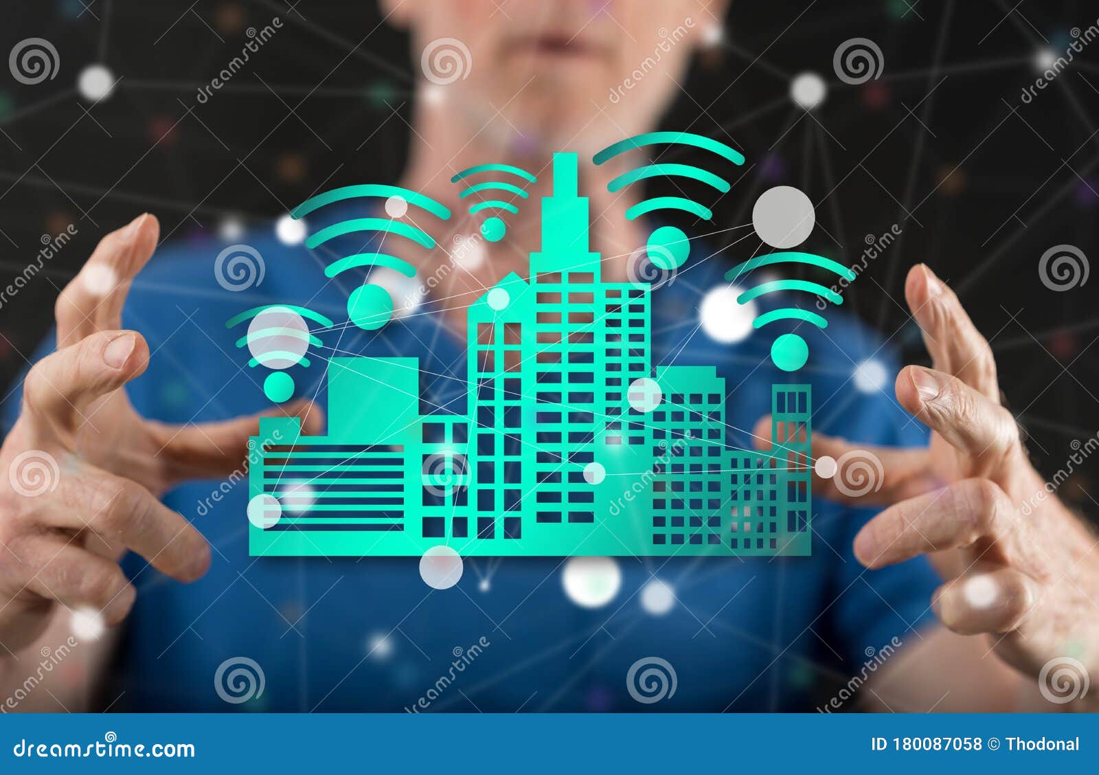 Concept of connected city stock illustration. Illustration of wifi ...