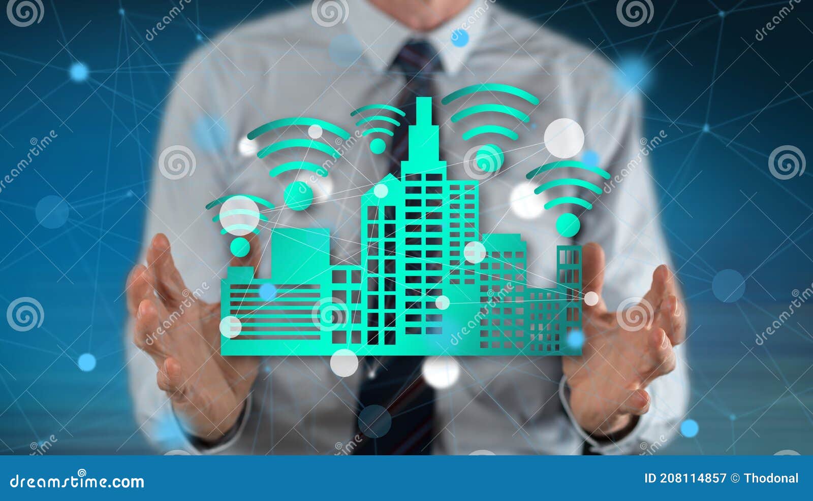 Concept of connected city stock image. Image of hand - 208114857