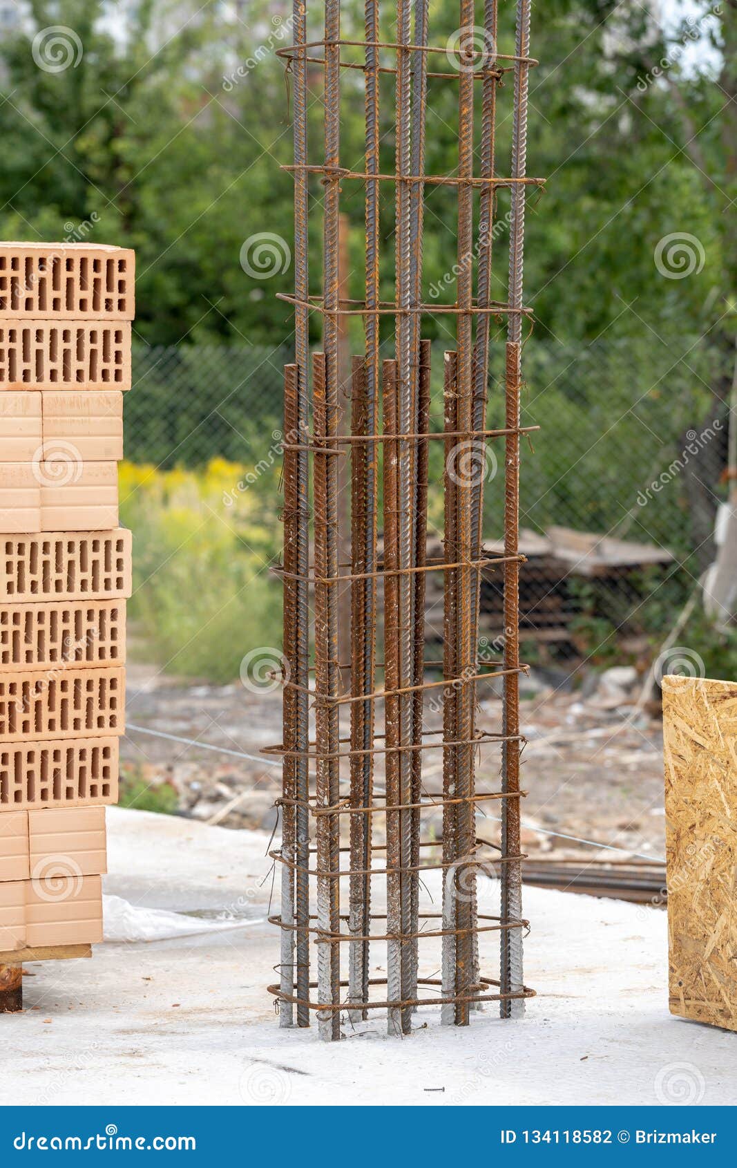 Concept of Construction Brick Accommodation. Vertical Photo of Metal ...