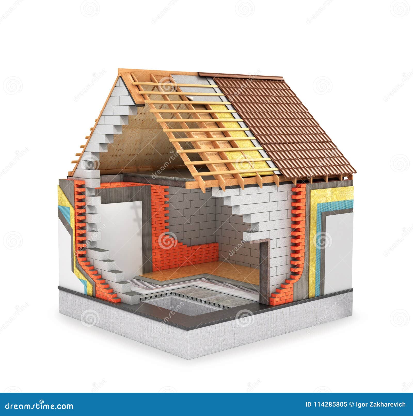 Concept of Construction. 3d Render of a House in the Process of ...