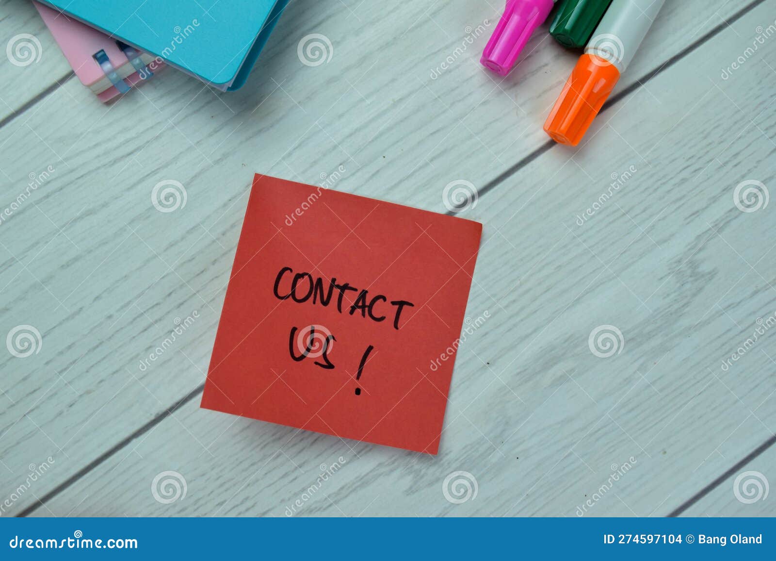 Concept of Contact Us! Write on Sticky Notes Isolated on Wooden Table ...