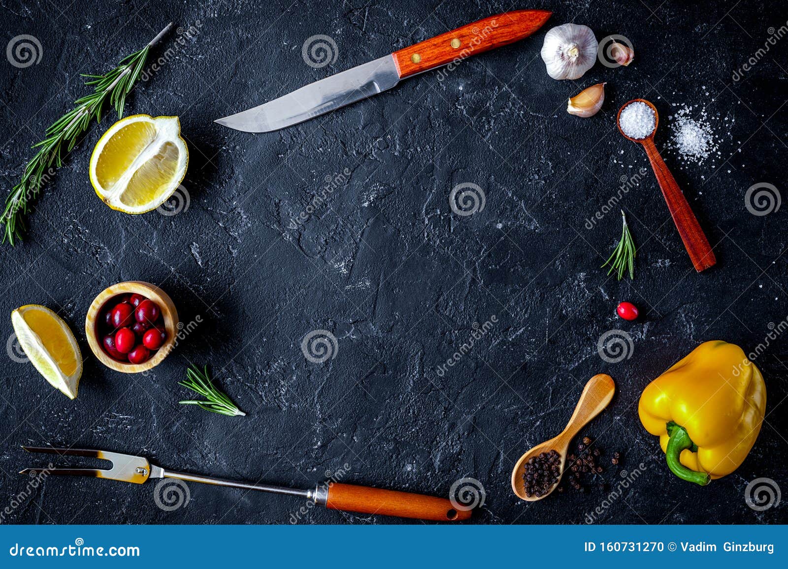 Concept Cook Work on Dark Background Top View Mock Up Stock Photo ...