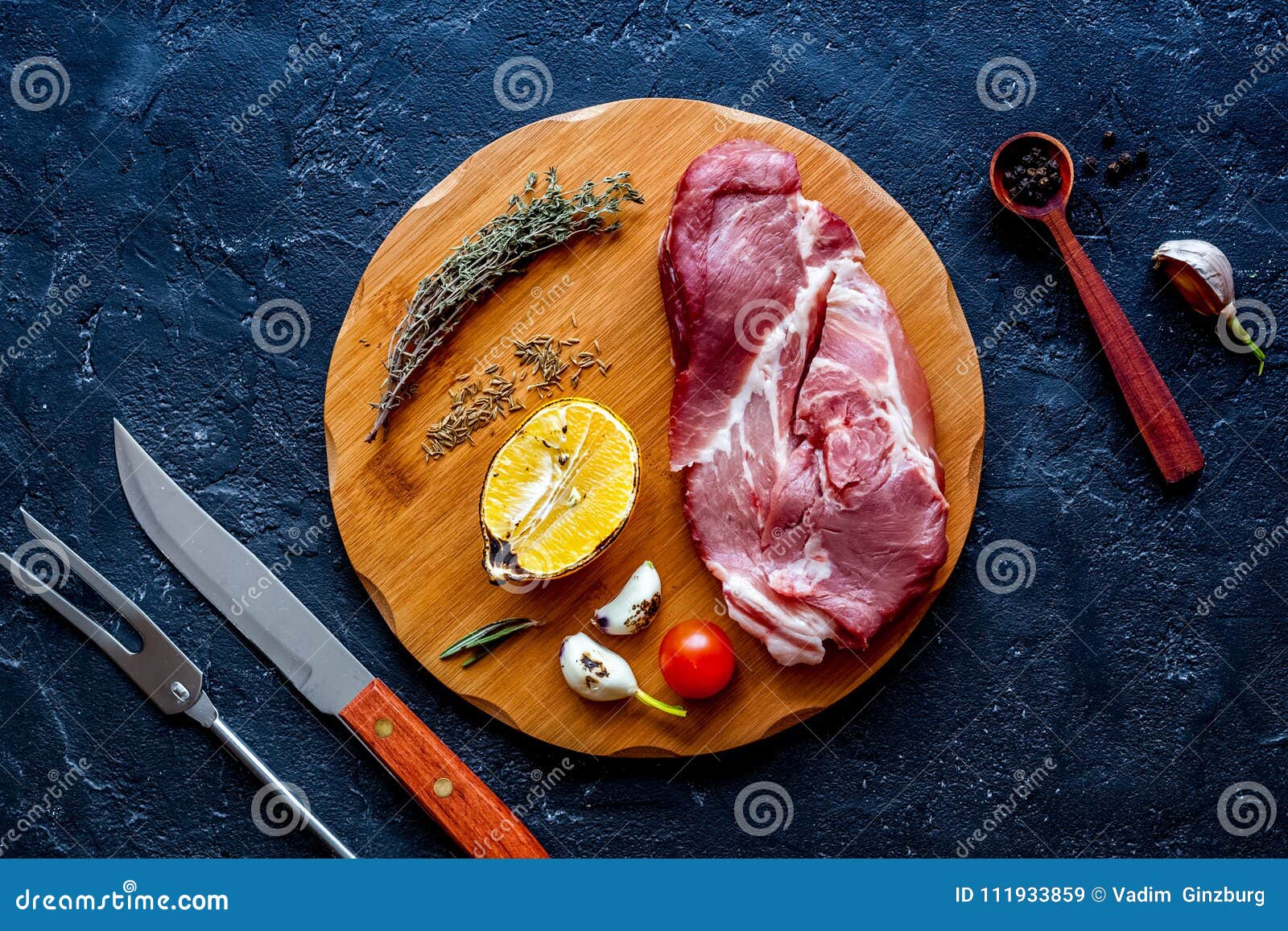 Concept Cooking Meat Steak on Dark Background Top View Stock Image ...