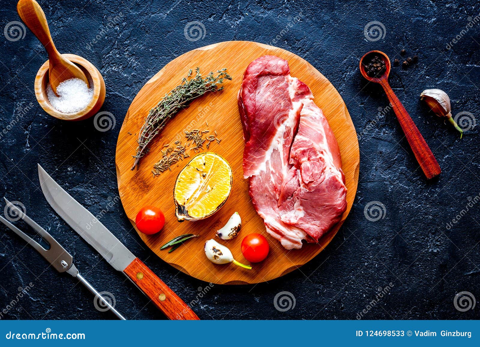 Concept Cooking Meat Steak on Dark Background Top View Stock Image ...