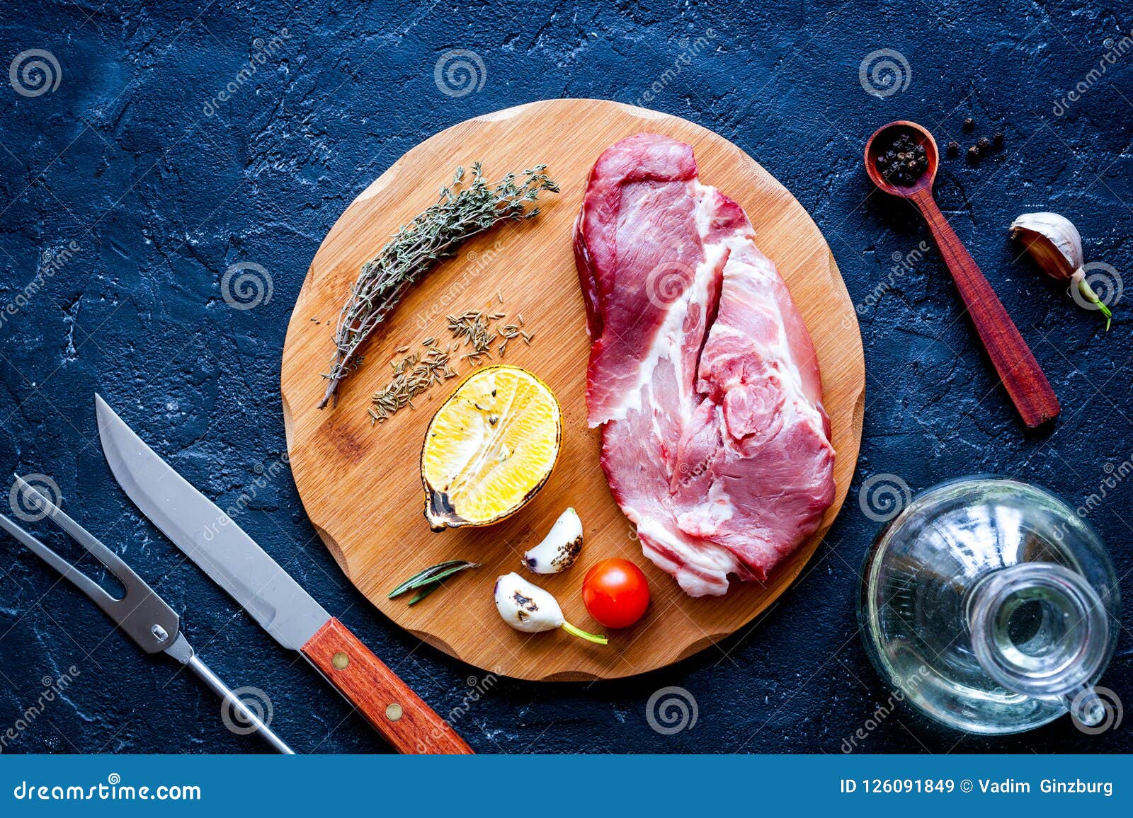 Concept Cooking Meat Steak on Dark Background Top View Stock Image ...