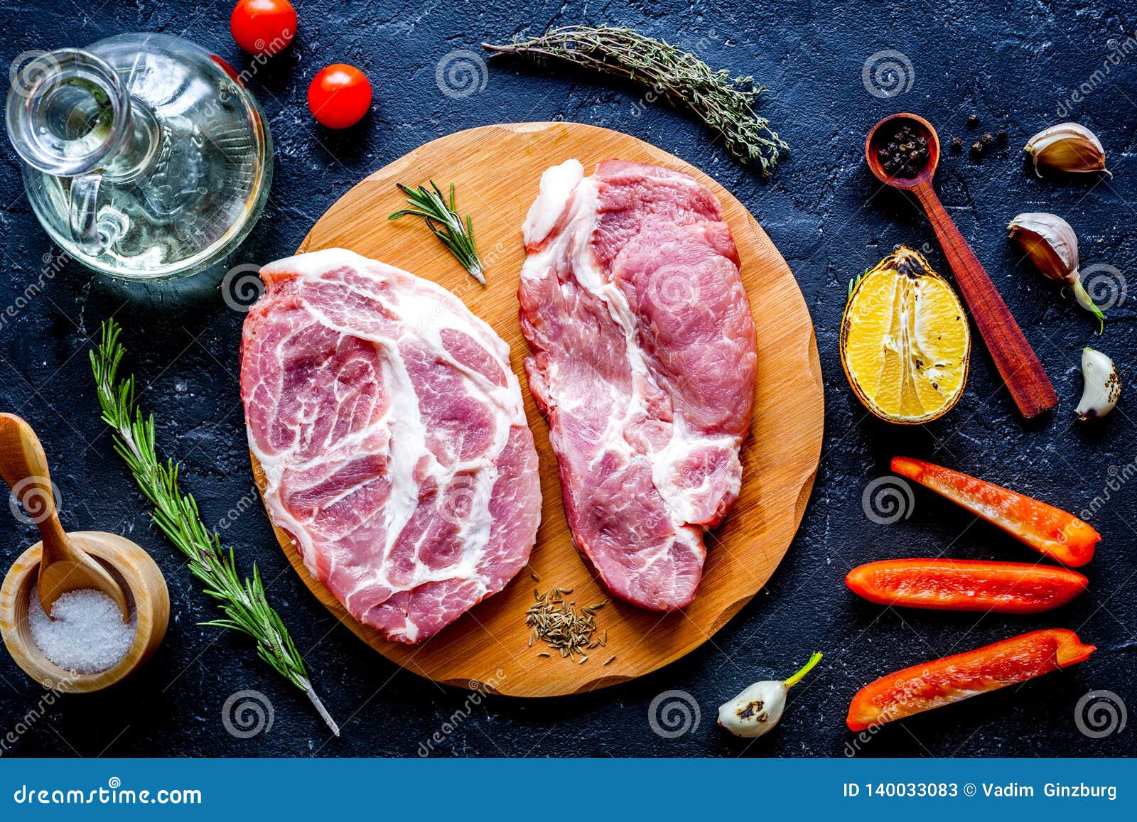 Concept Cooking Meat Steak on Dark Background Top View Stock Image ...