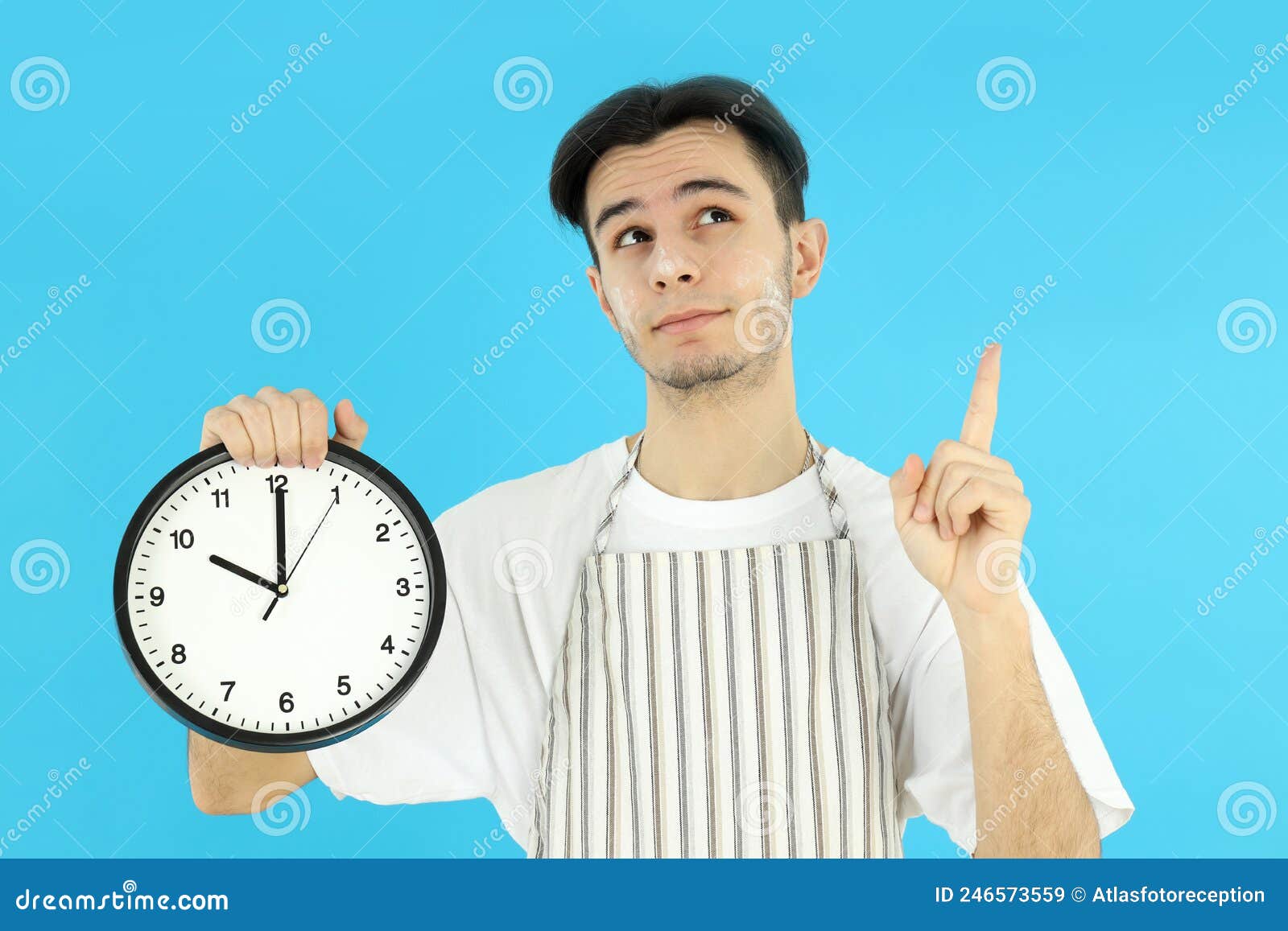 Concept of Cooking, Young Man Chef on Blue Background Stock Image ...