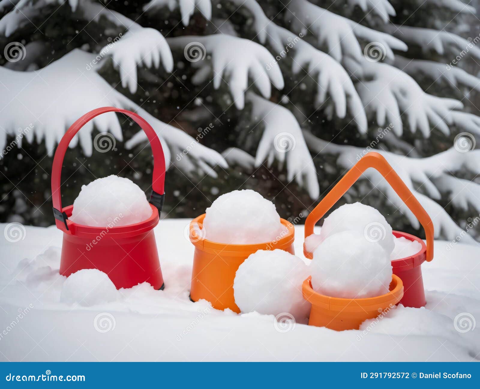 A Couple of Buckets Sitting in the Snow. Generative AI Stock ...