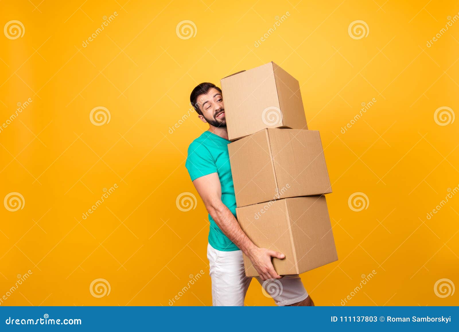 Concept of Courier and Messenger Service. Grimacing Handsome Guy Stock ...