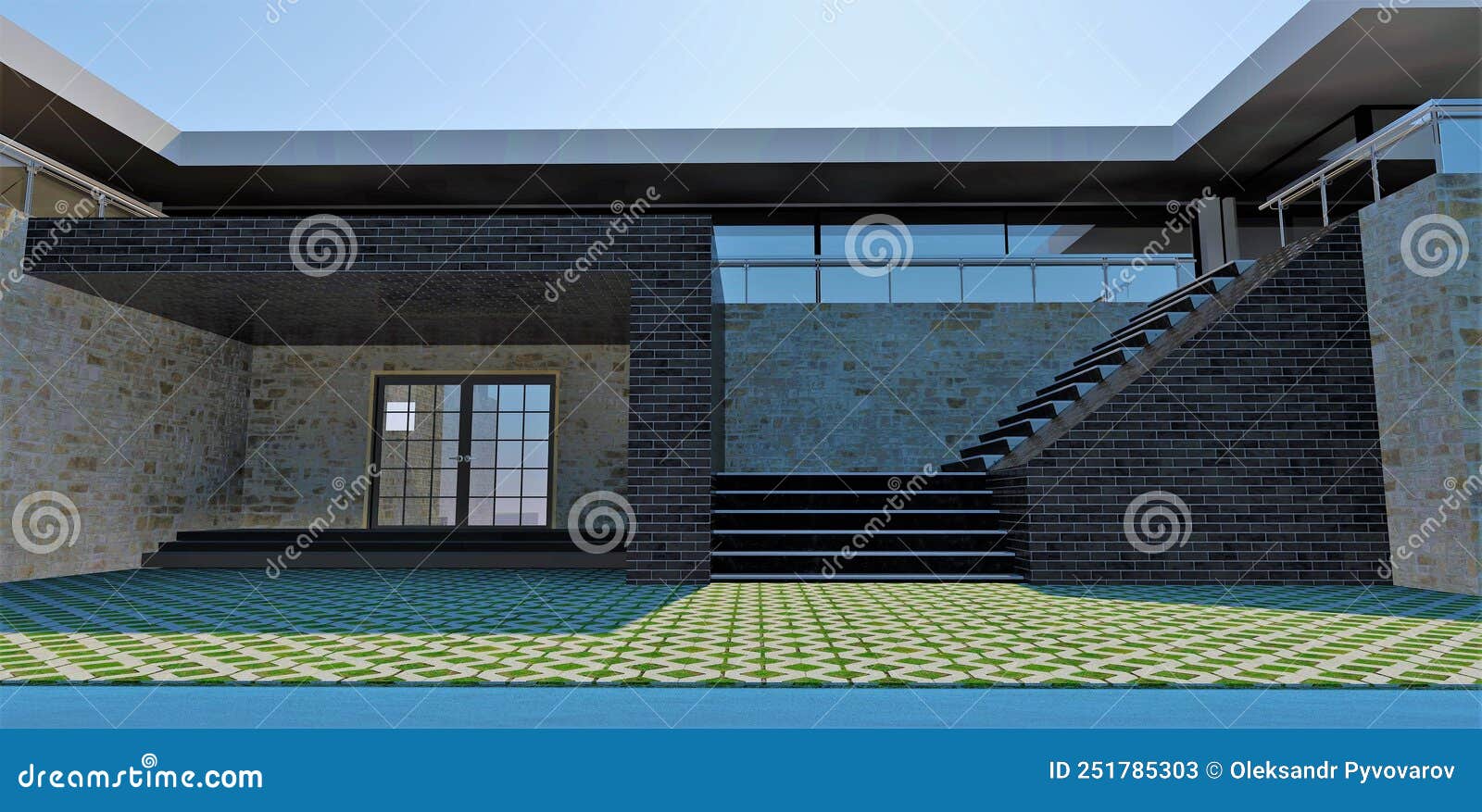 The Concept of the Courtyard of a High-tech House. Rectangular Flat ...