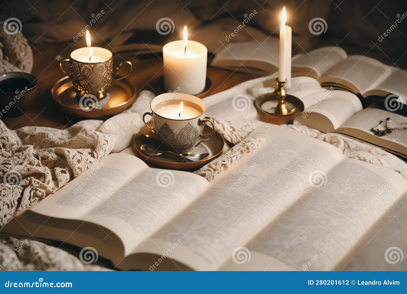 Cozy Reading by Candlelight.AI Generated Stock Illustration ...