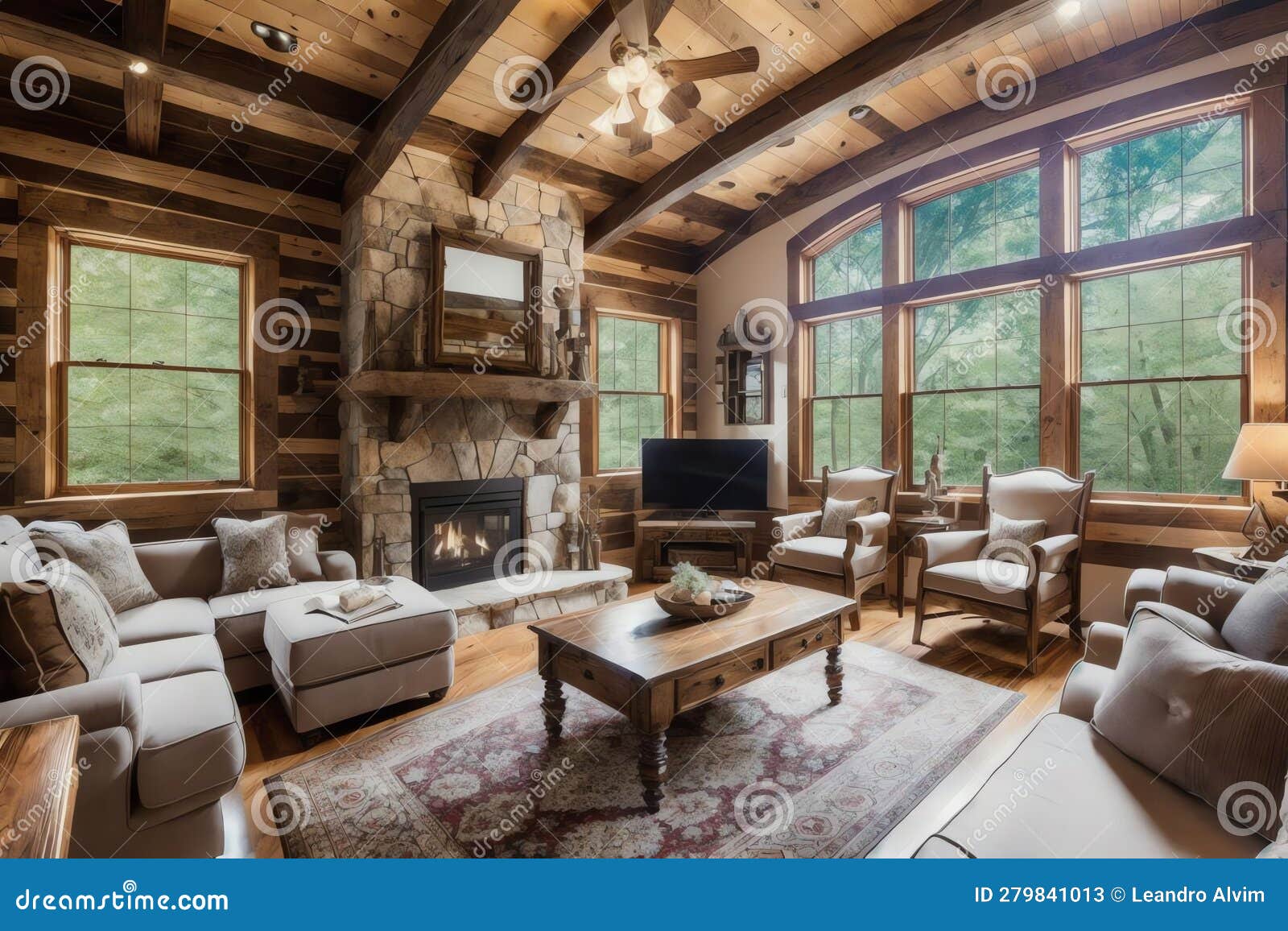 Cozy Rustic Farmhouse Living Room .AI Generated Stock Illustration ...