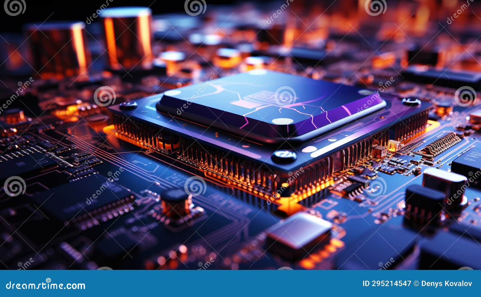 Concept CPU. Close-up of Modern Computer Micro Chip in Neon Light Stock ...