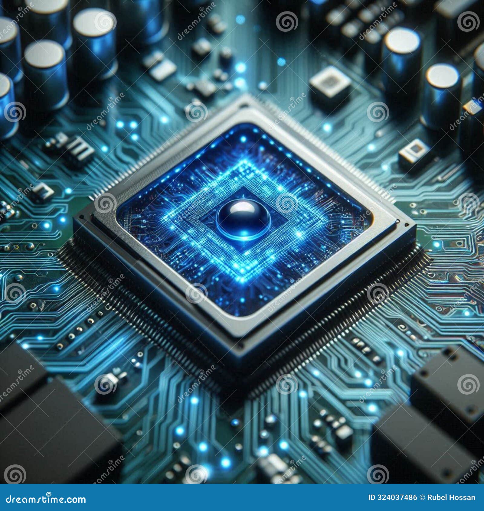 Concept CPU Microchip for AI and Data Network. Close-up View of Modern ...