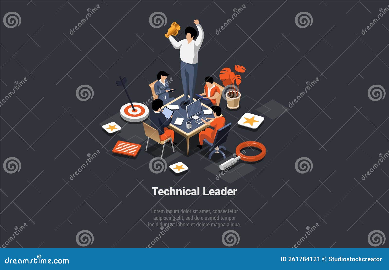Concept of Creative Teamwork and Technical Leader. Successful Man Team ...