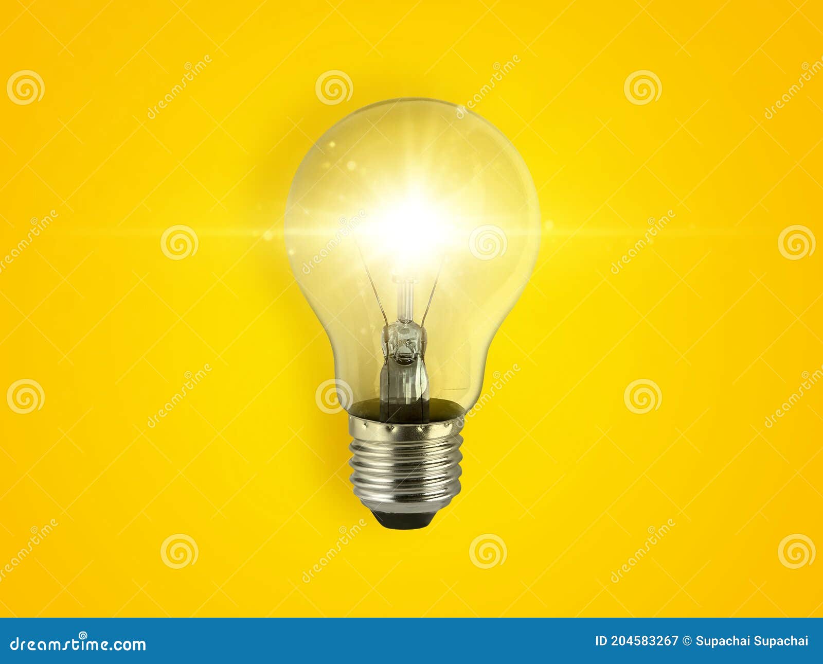 Concept Creativity with Bulbs that Shine Glitter on Yellow Background ...