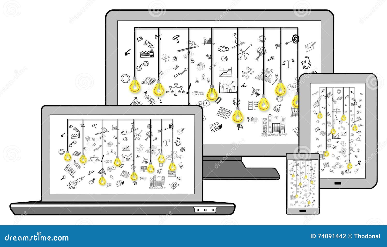 Concept of Creativity on Different Devices Stock Illustration ...