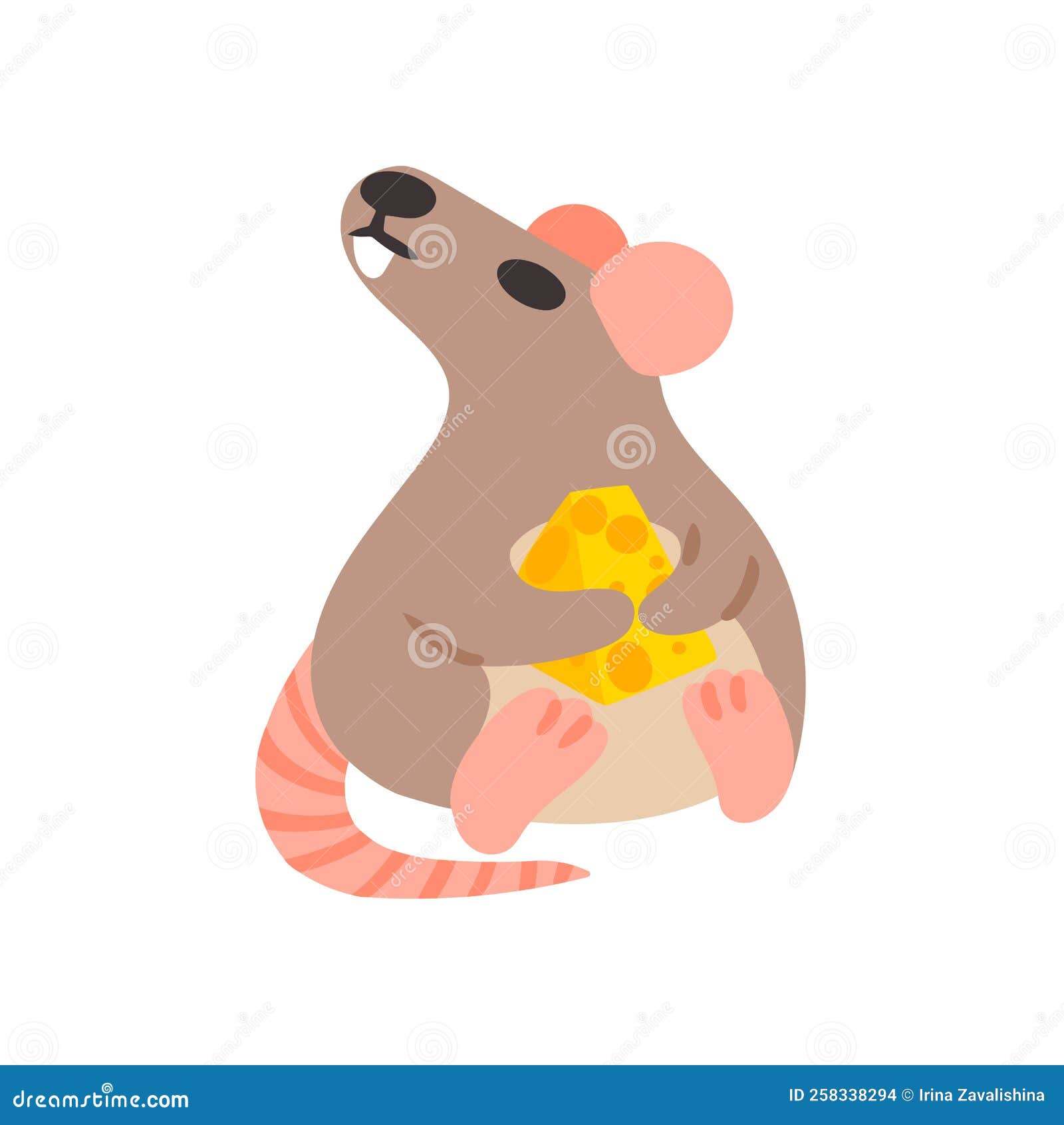 Concept of Cute Toothy Rat with Cheese. Vector Illustration. Flat ...