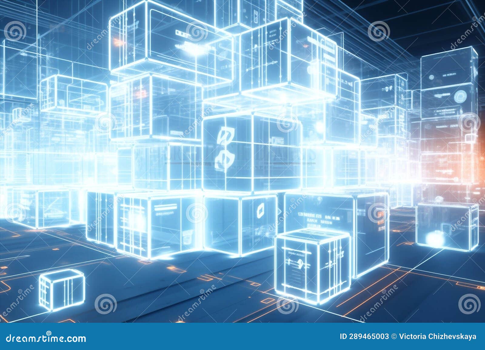 Concept Cyber Digital Square Blue Box Computer Abstract Cargo Cloud ...
