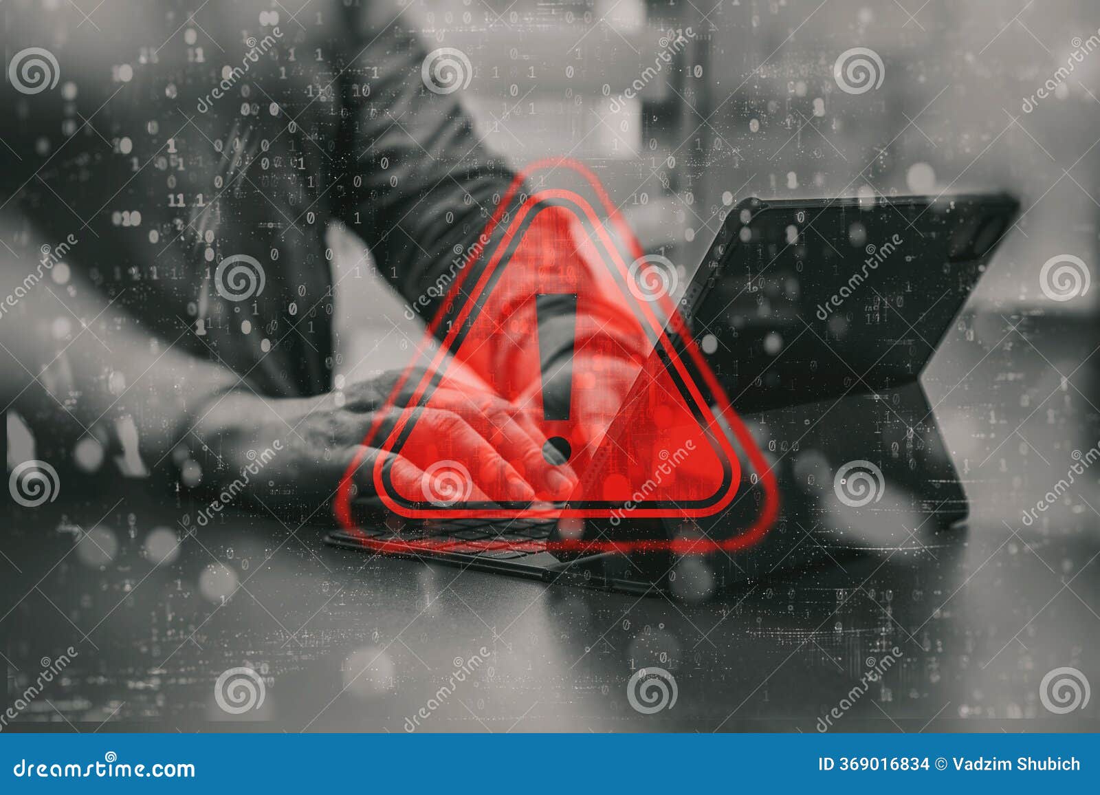 Cybersecurity Alert Digital Warning Sign Red Neon Glowing Exclamation ...