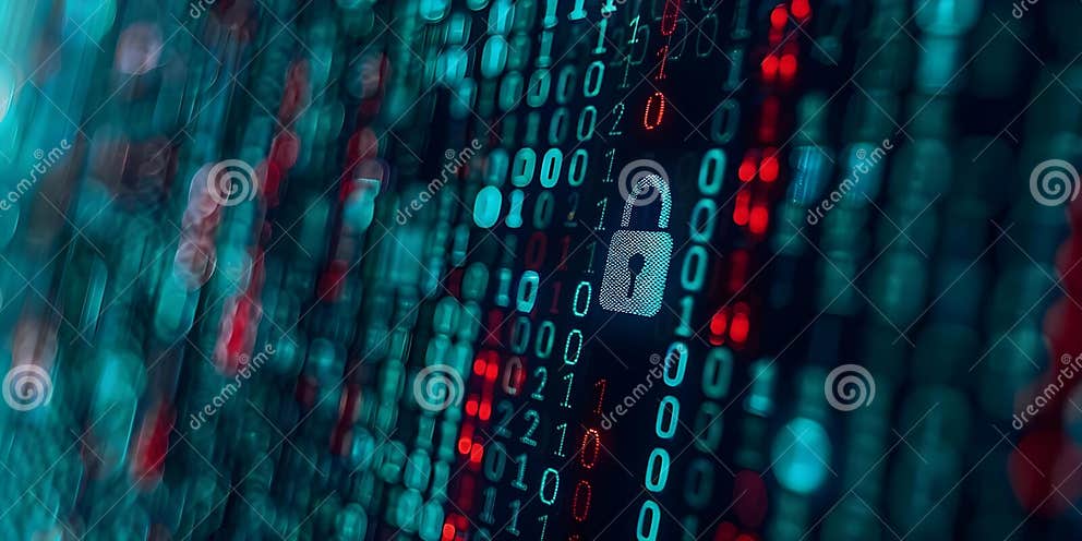 Exploring Cybersecurity through Binary Code and Padlock Icon. Concept Cybersecurity, Binary Code ...