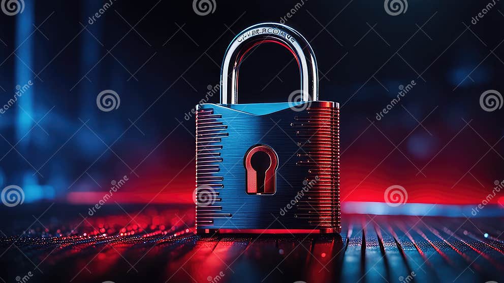 The Concept of Cybersecurity. Padlock on the Background of the Server ...
