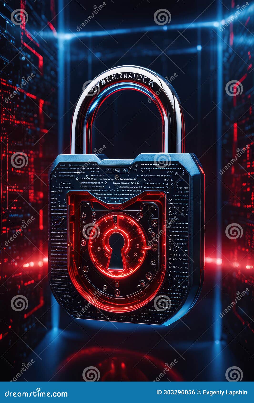 The Concept of Cybersecurity. Padlock on the Background of the Server ...