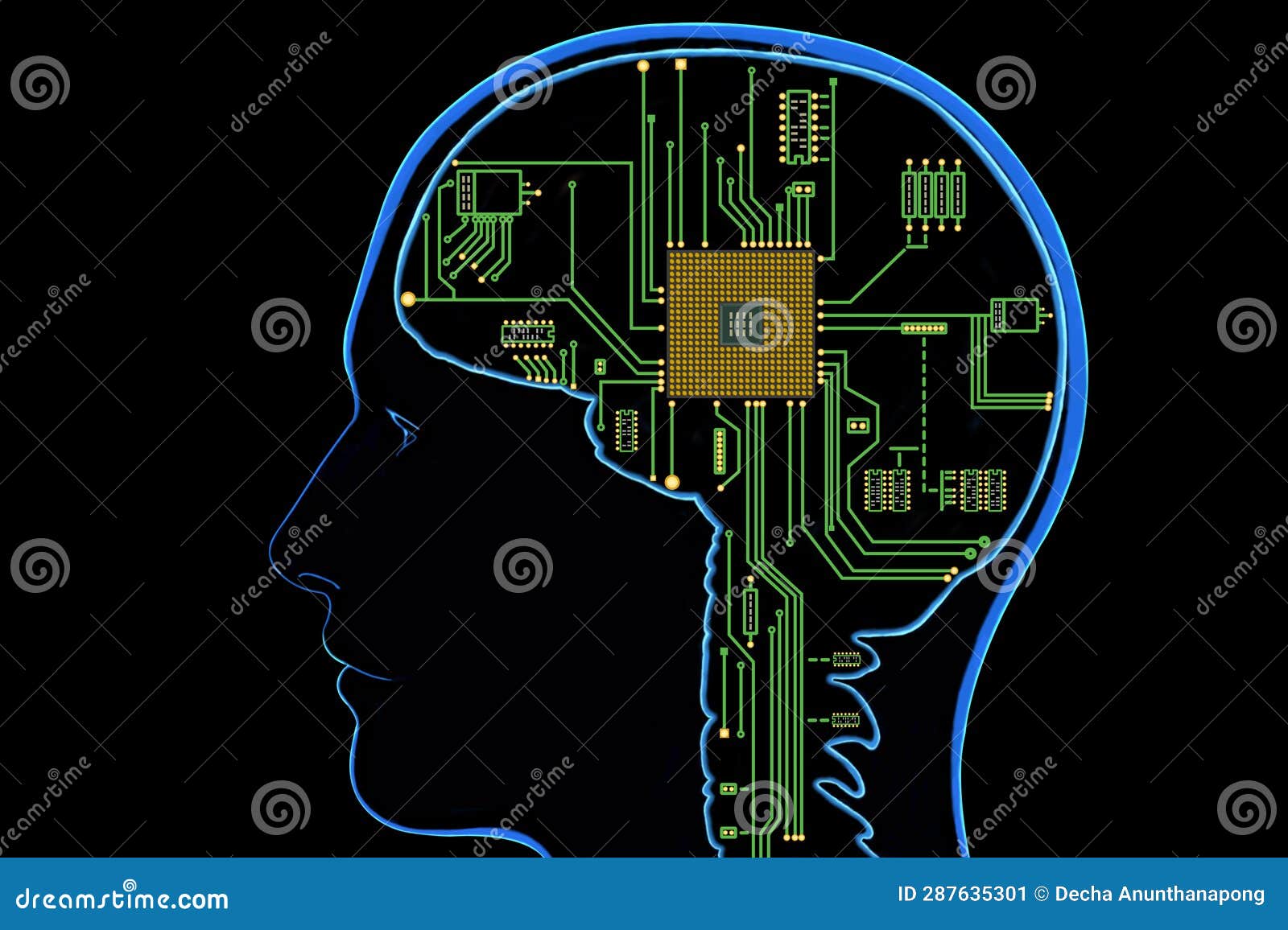 Brain with CPU microchips stock image. Image of conceptual - 287635301