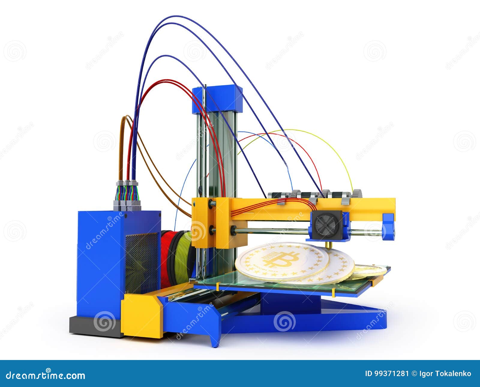 The Concept of 3d Printer Print Bitcoin 3d Render on White Background ...