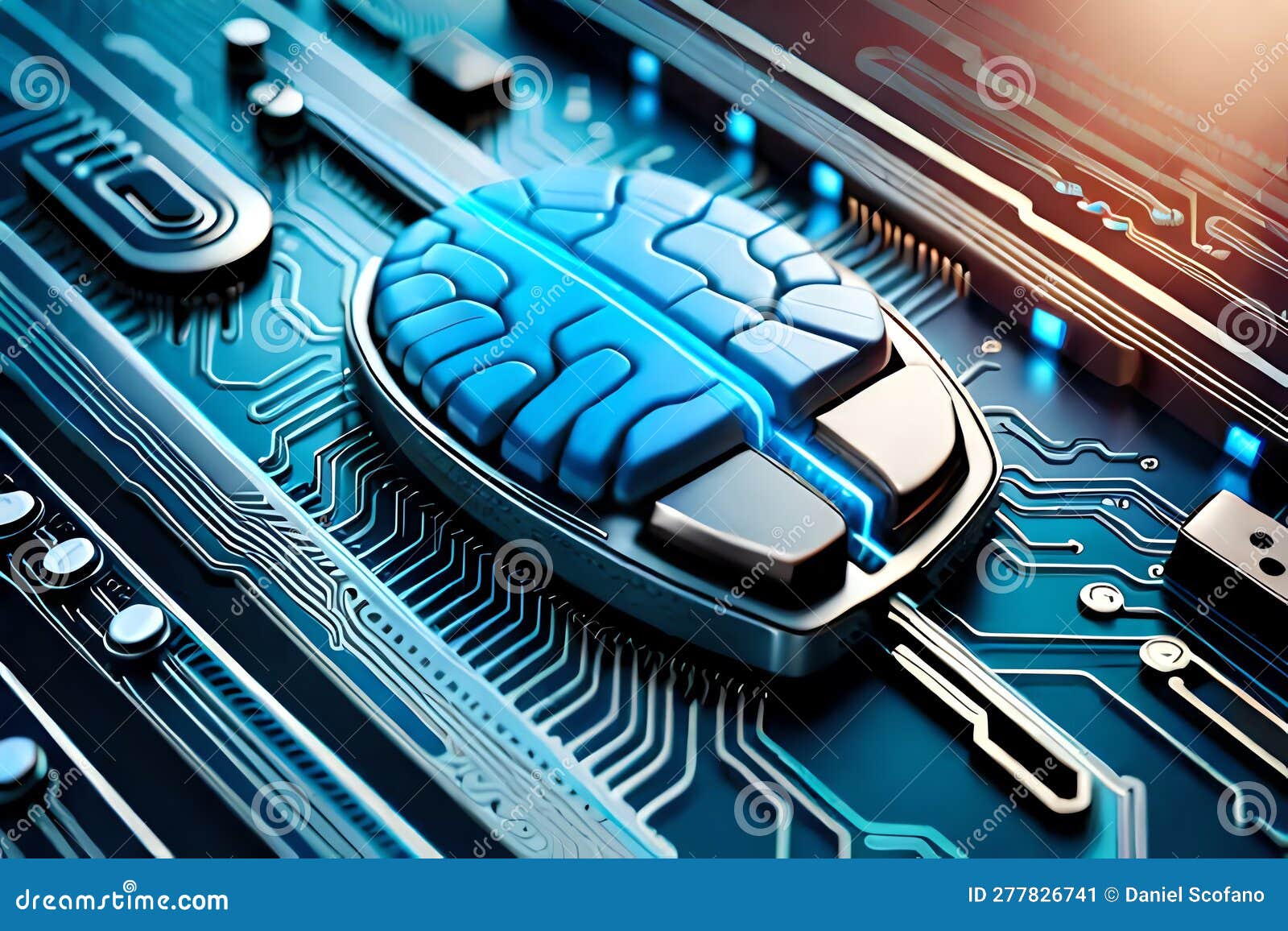 3D Rendering of Artificial Intelligence Hardware Concept, Glowing Blue ...