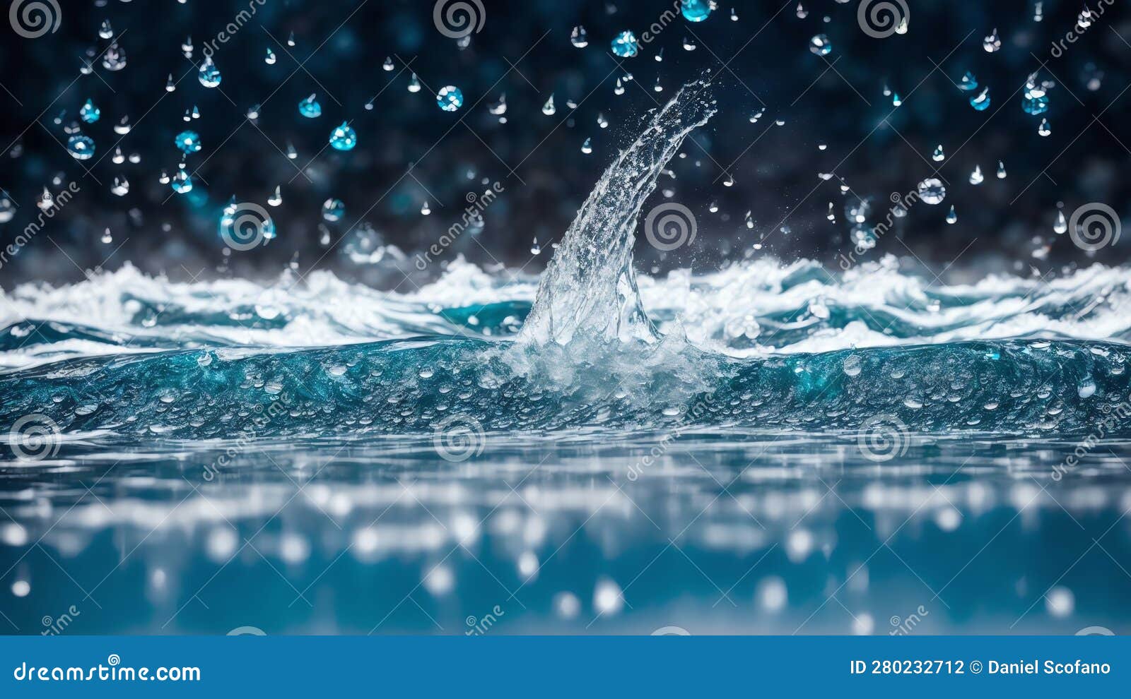 3d White Water Splash with Blue Droplets. Isolated Render Illustration ...