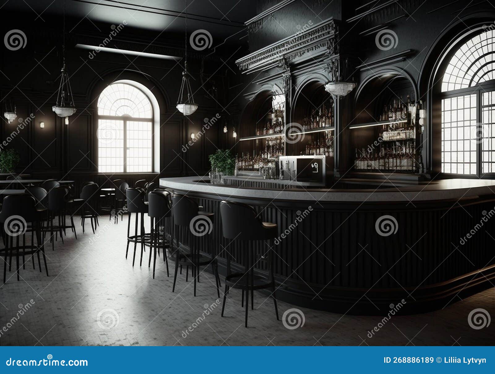 Concept Dark Old Restaurant with Bar in Classic Style, Generative AI ...