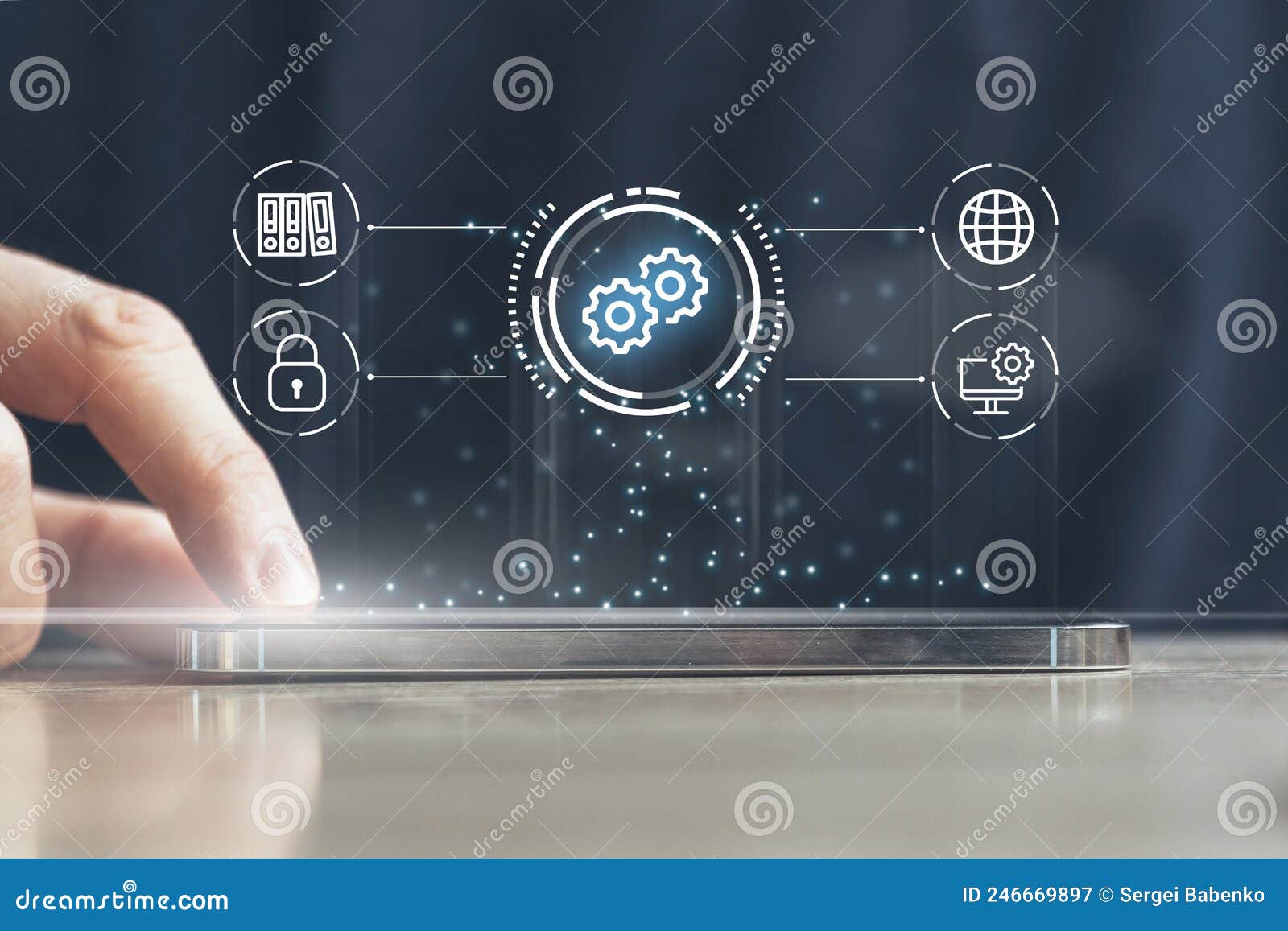 Concept Data Automation. Tech Icons with Graphics Over Smartphone ...
