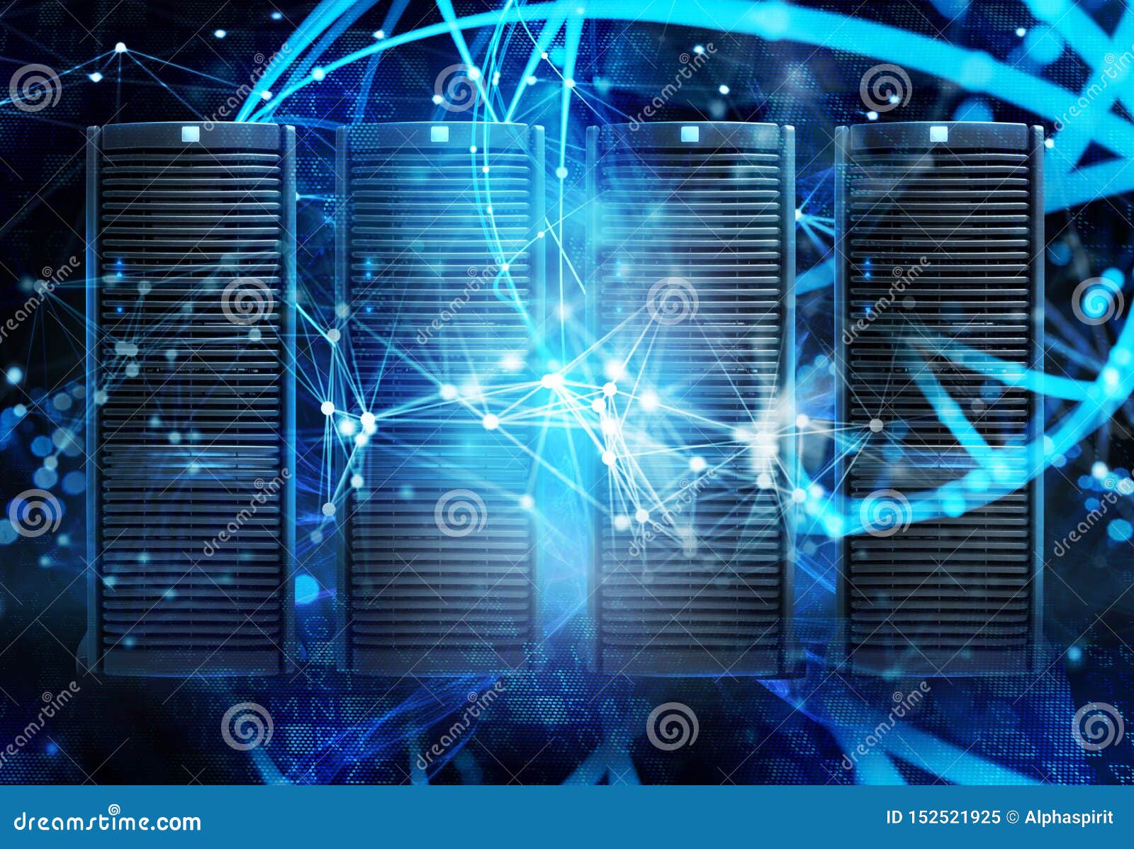 Concept of a Data Center Room with Database Server and Network Effects ...