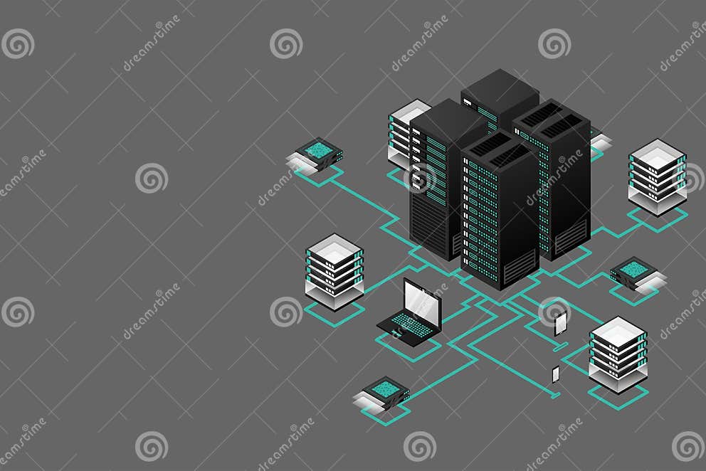 Concept of Data Network Management .Vector Isometric Map with Business ...