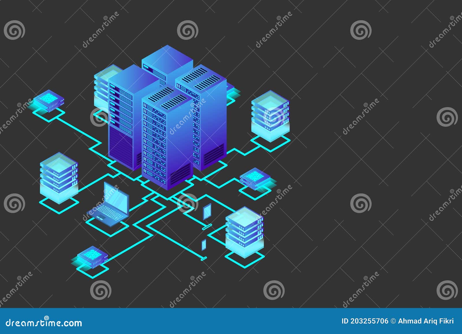 Concept of Data Network Management .Vector Isometric Map with Business Networking Servers ...