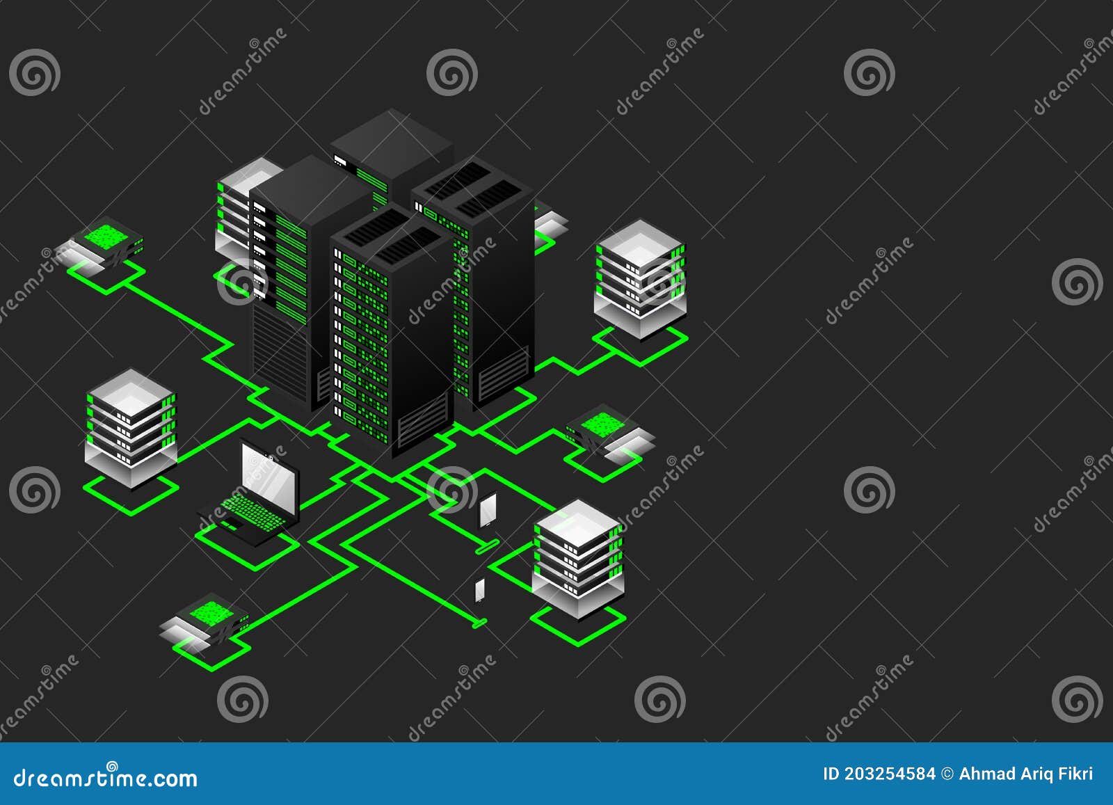 Concept of Data Network Management .Vector Isometric Map with Business Networking Servers ...
