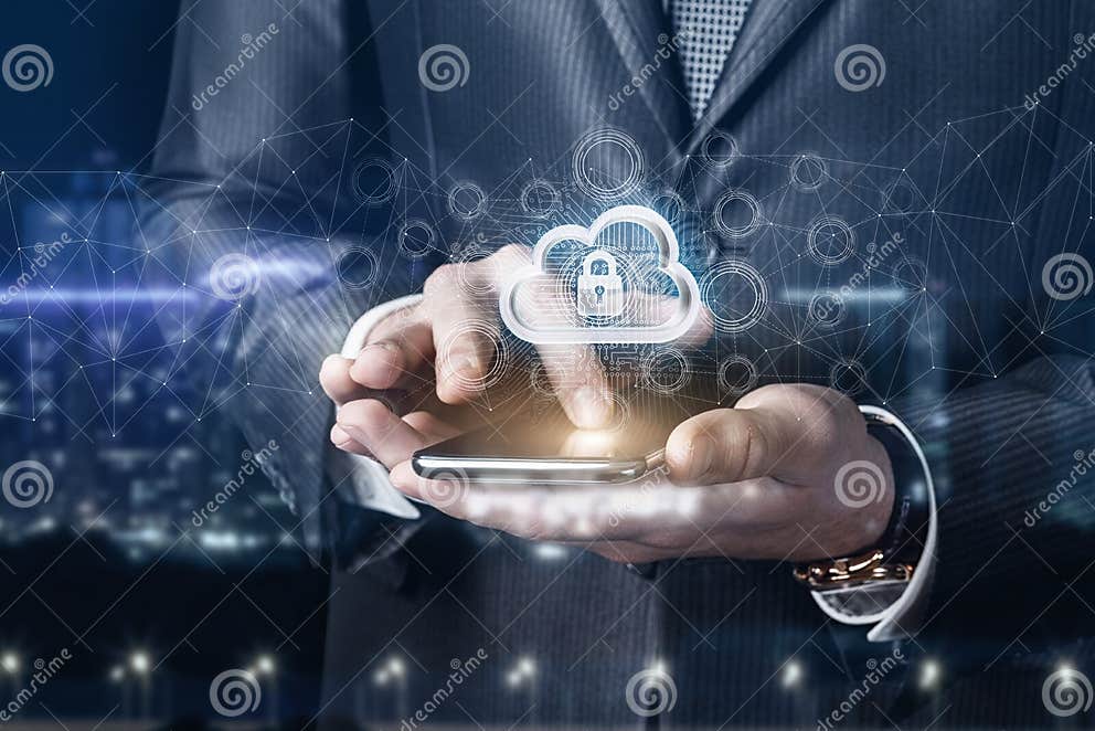 The Concept of Data Protection in Mobile Stock Photo - Image of hand ...