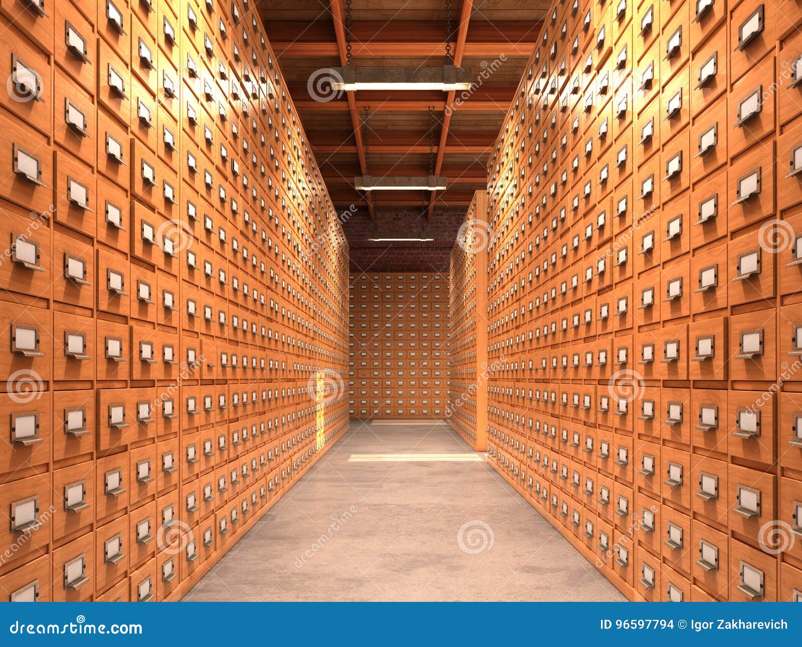 Concept of a Database. the Corridor Has Wooden Cabinets for the Stock ...
