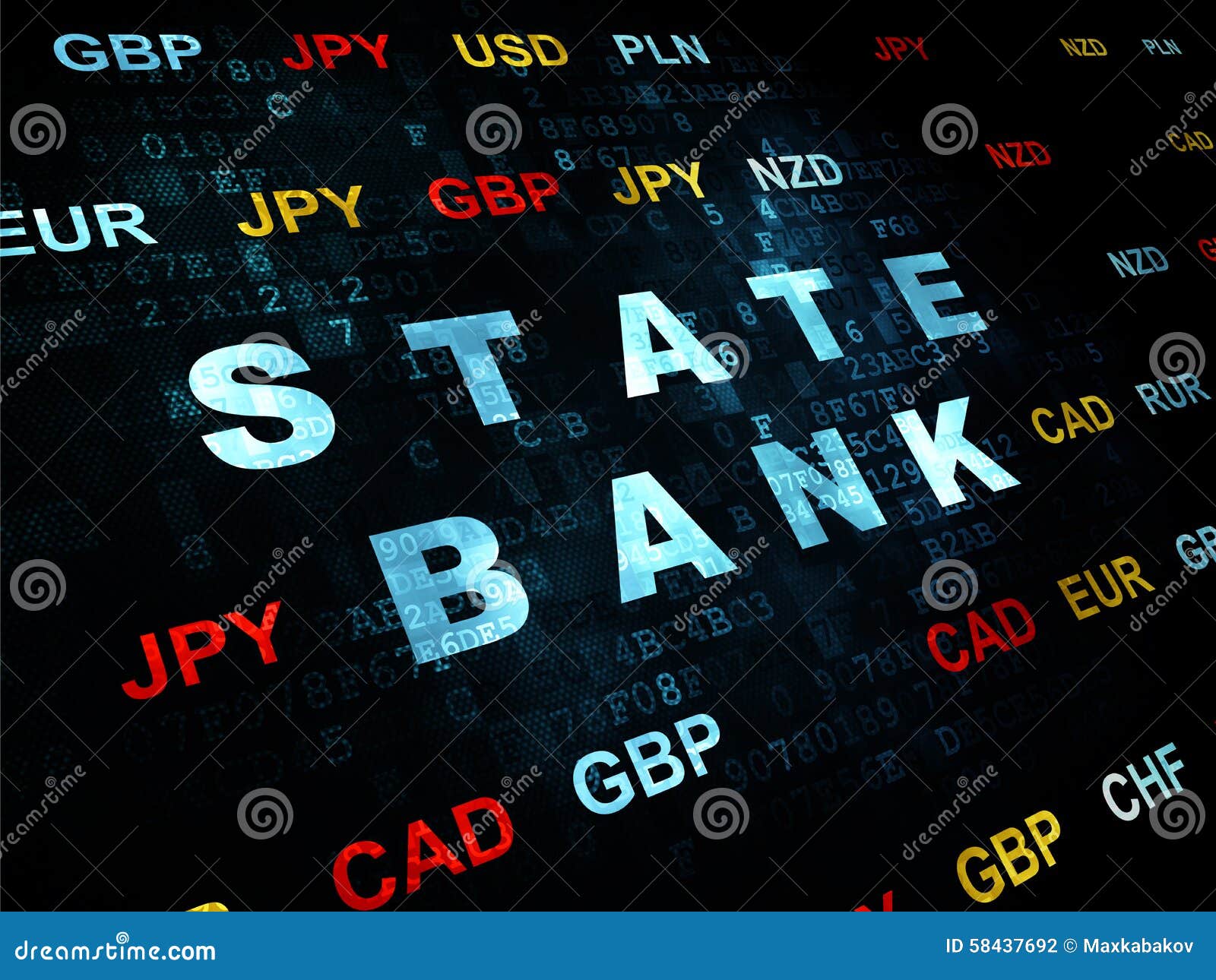 Concept De Devise : Banque D'Etat Sur Le Fond De Digital Illustration ...