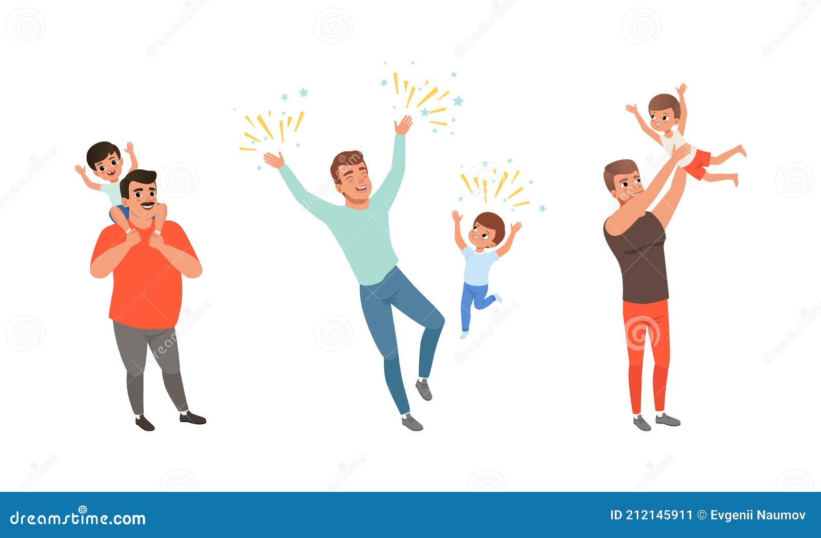 Concept De La Paternité Heureuse Ensemble De Pères Et Leurs Enfants S