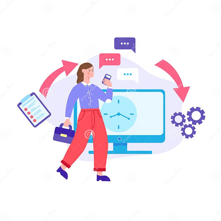 Businesswoman Successfully Manages Time at Work Vector Illustration ... Businesswoman Successfully Manages Time at Work Vector Illustration ...
